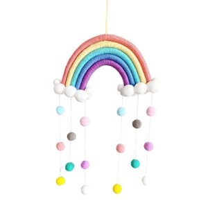 macrame rainbow wall hanging decor pom pom garland colorful ball for kids room girls bedroom baby shower nursery decorations kids room wall decor for bedroom playroom classroom