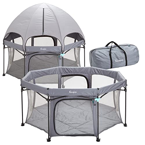 hiccapop XL 69” Outdoor Baby Playpen with Canopy, Deluxe Portable Playpen for Babies and Toddlers with Dome, Sun-Shades, Padded Floor | Pop Up Playpen for Beach or Home, Outdoor Playpen for Baby