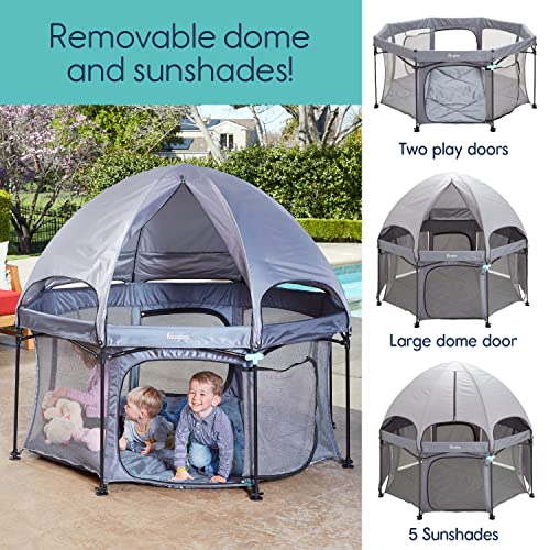 hiccapop XL 69” Outdoor Baby Playpen with Canopy, Deluxe Portable Playpen for Babies and Toddlers with Dome, Sun-Shades, Padded Floor | Pop Up Playpen for Beach or Home, Outdoor Playpen for Baby