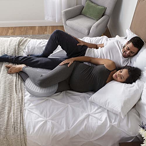 Boppy Pregnancy Wedge Pillow with Removable Jersey Pillow Cover, Gray Modern Stripe Design, Firm Compact Support, Portable Prenatal and Postnatal Positioning