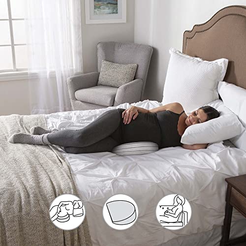 Boppy Pregnancy Wedge Pillow with Removable Jersey Pillow Cover, Gray Modern Stripe Design, Firm Compact Support, Portable Prenatal and Postnatal Positioning