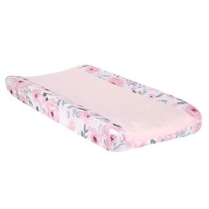 bedtime originals blossom watercolor floral changing pad cover - pink/gray