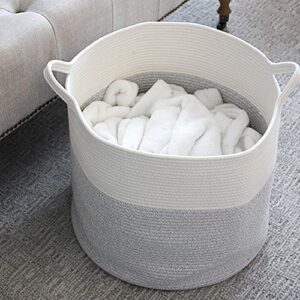 Lily Miles Woven Storage Basket for Blankets - Rope Laundry Basket - Cotton Rope Blanket Basket Living Room - Decorative Round Basket for Kids Toys, Pillows, Towels - Tall Extra Large XXL 18”D x 16”H