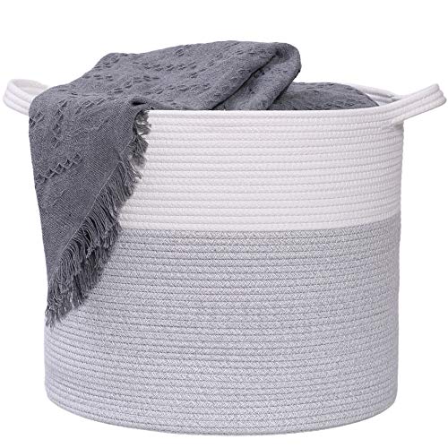 Lily Miles Woven Storage Basket for Blankets - Rope Laundry Basket - Cotton Rope Blanket Basket Living Room - Decorative Round Basket for Kids Toys, Pillows, Towels - Tall Extra Large XXL 18”D x 16”H