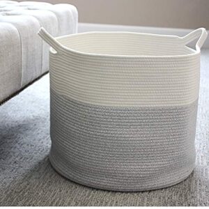 Lily Miles Woven Storage Basket for Blankets - Rope Laundry Basket - Cotton Rope Blanket Basket Living Room - Decorative Round Basket for Kids Toys, Pillows, Towels - Tall Extra Large XXL 18”D x 16”H