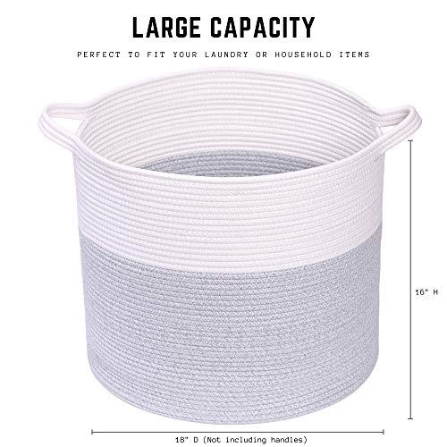 Lily Miles Woven Storage Basket for Blankets - Rope Laundry Basket - Cotton Rope Blanket Basket Living Room - Decorative Round Basket for Kids Toys, Pillows, Towels - Tall Extra Large XXL 18”D x 16”H