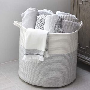 Lily Miles Woven Storage Basket for Blankets - Rope Laundry Basket - Cotton Rope Blanket Basket Living Room - Decorative Round Basket for Kids Toys, Pillows, Towels - Tall Extra Large XXL 18”D x 16”H