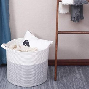 Lily Miles Woven Storage Basket for Blankets - Rope Laundry Basket - Cotton Rope Blanket Basket Living Room - Decorative Round Basket for Kids Toys, Pillows, Towels - Tall Extra Large XXL 18”D x 16”H