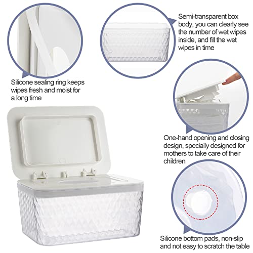 Whiidoom Wipes Dispenser, Baby Wipe Holder Refillable Wipe Container Case, Visible and One-Hand Operation, Keep Wipes Fresh and Clean (White)