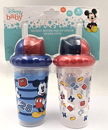 Disney Cudlie Baby Boy Mickey Mouse 10 oz Pack of 2 Sippy Cups with Straw & Easy Close Lid