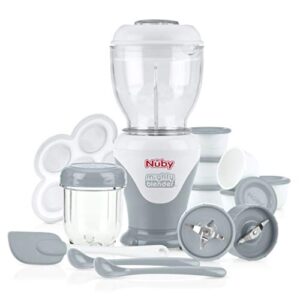 nuby mighty blender with cookbook - 22-piece baby food maker set for different baby weaning stages - cool gray design