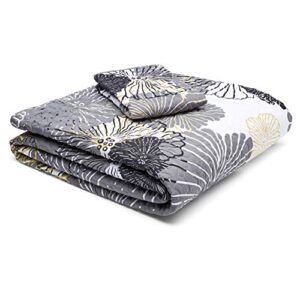 Amazon Basics Lightweight Reversible Microfiber 2-Piece Quilt Set - Twin, Gray Floral