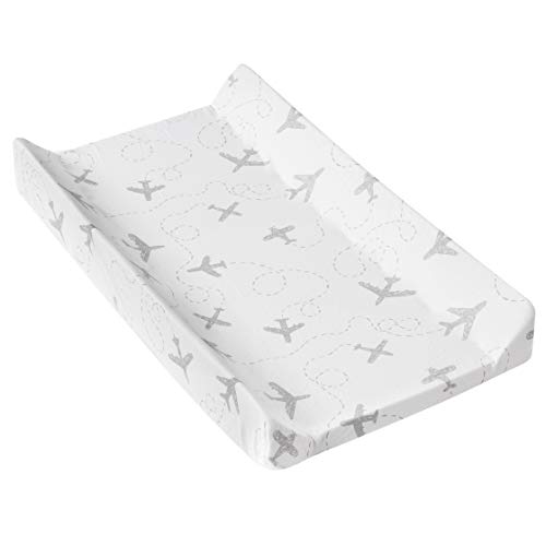 Andi Mae Changing Pad Cover - Grey Airplanes -100% Jersey Cotton - Fits Standard Changing Pads