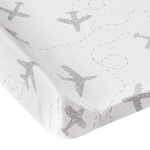 andi mae changing pad cover - grey airplanes -100% jersey cotton - fits standard changing pads