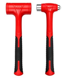 yiyitools 2pcs dead blow hammer set,16oz(1lb)ball pein hammer,27oz(1.5lb)dead blow hammer,red and black, shockproof design, no rebound mallet unibody molded checkered grip spark and rebound resistant