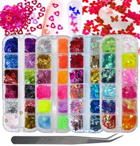 loveourhome nail glitters sequins set mixed shaped holographic heart butterfly neon star chunky glitter flakes accessories manicure sticker decorations for makeup crafts resin nails