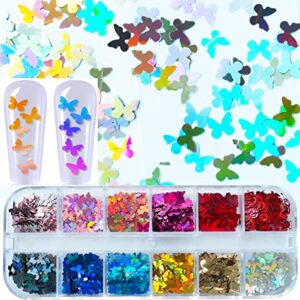 LoveOurHome Nail Glitters Sequins Set Mixed Shaped Holographic Heart Butterfly Neon Star Chunky Glitter Flakes Accessories Manicure Sticker Decorations for Makeup Crafts Resin Nails