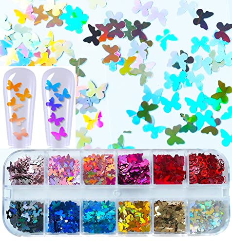 LoveOurHome Nail Glitters Sequins Set Mixed Shaped Holographic Heart Butterfly Neon Star Chunky Glitter Flakes Accessories Manicure Sticker Decorations for Makeup Crafts Resin Nails