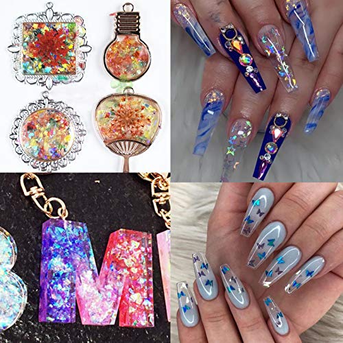 LoveOurHome Nail Glitters Sequins Set Mixed Shaped Holographic Heart Butterfly Neon Star Chunky Glitter Flakes Accessories Manicure Sticker Decorations for Makeup Crafts Resin Nails