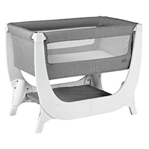 Beaba by Shnuggle Air Bedside Sleeper, Bedside Bassinet, and Infant Crib with Breathable Mesh Sides and Zip Down Side, 7 Different Height Adjustments, Grey