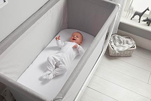 Beaba by Shnuggle Air Bedside Sleeper, Bedside Bassinet, and Infant Crib with Breathable Mesh Sides and Zip Down Side, 7 Different Height Adjustments, Grey