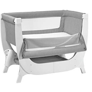 Beaba by Shnuggle Air Bedside Sleeper, Bedside Bassinet, and Infant Crib with Breathable Mesh Sides and Zip Down Side, 7 Different Height Adjustments, Grey