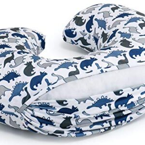 The Peanutshell Nursing Pillow Cover Set for Baby Boys or Girls | Dinosaur & Navy Blue Minky Dot | Unisex 2 Pack