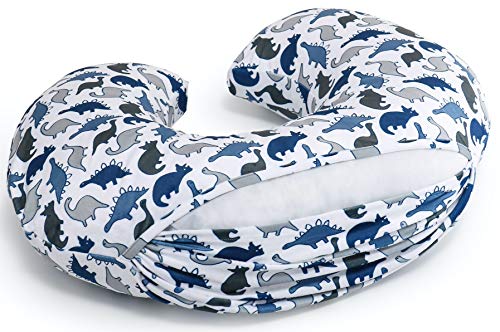 The Peanutshell Nursing Pillow Cover Set for Baby Boys or Girls | Dinosaur & Navy Blue Minky Dot | Unisex 2 Pack