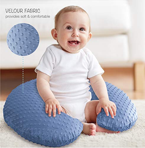 The Peanutshell Nursing Pillow Cover Set for Baby Boys or Girls | Dinosaur & Navy Blue Minky Dot | Unisex 2 Pack