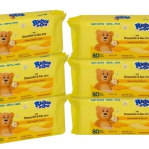 Ricitos de Oro Baby Wipes, Chamomile and Aloe Vera Refillable Baby Wipes, Moisturize and Clean Baby, Lightly Scented, Hypoallergenic, Alcohol-Fee, 6-Pack of 80 wipes each one (480 wipes)