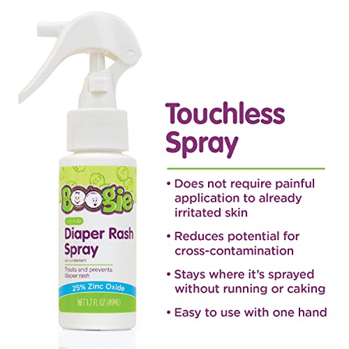 Baby Diaper Rash Cream Spray by Boogie Bottoms, No-Rub Touch Free Application for Sensitive Skin, Over 200 Sprays per Bottle, 1.7 oz, Pack of 3