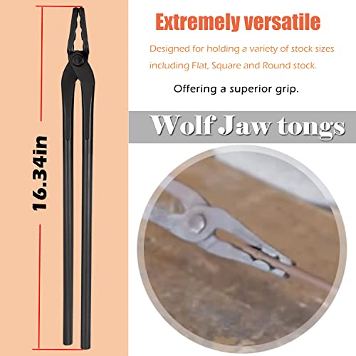 Blacksmith Tongs Tools Set For Knife Making Tongs, Blacksmithing Forge Tongs Kit 5PCS Includes Flat Tongs & Square Jaw Tongs & Bolt Tongs & Blade Tongs & Wolf Jaw tongs Black Smith Supplies