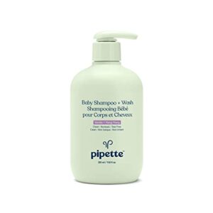 pipette baby shampoo and body wash - vanilla + ylang ylang, tear-free bath time, hypoallergenic, moisturizing plant-derived squalane, non-toxic, sulfate free, 11.8 fl oz