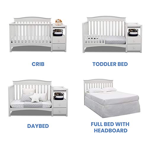 Delta Children Birkley Convertible Crib N Changer, Bianca White + Serta Perfect Slumber Dual Sided Recycled Fiber Core Crib and Toddler Mattress (Bundle)