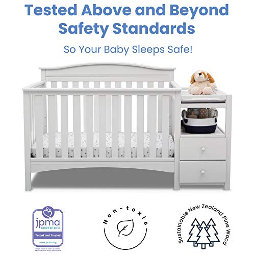 Delta Children Birkley Convertible Crib N Changer, Bianca White + Serta Perfect Slumber Dual Sided Recycled Fiber Core Crib and Toddler Mattress (Bundle)