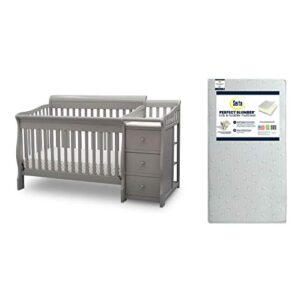 delta children princeton junction convertible crib n changer, grey + serta perfect slumber dual sided recycled fiber core crib and toddler mattress (bundle)