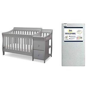 delta children bentley s convertible crib n changer, grey + serta perfect slumber dual sided recycled fiber core crib and toddler mattress (bundle)