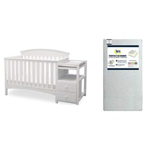 delta children abby convertible crib 'n' changer, bianca + serta perfect slumber dual sided recycled fiber core crib and toddler mattress (bundle)