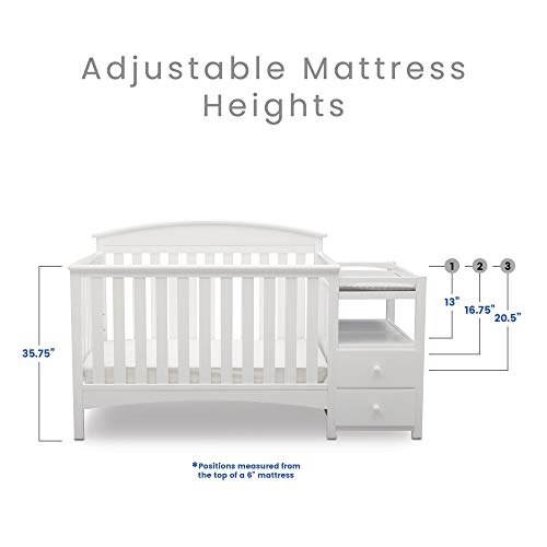 Delta Children Abby Convertible Crib 'N' Changer, Bianca + Serta Perfect Slumber Dual Sided Recycled Fiber Core Crib and Toddler Mattress (Bundle)