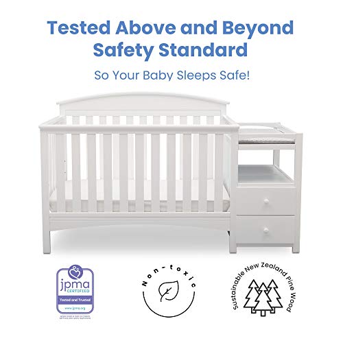 Delta Children Abby Convertible Crib 'N' Changer, Bianca + Serta Perfect Slumber Dual Sided Recycled Fiber Core Crib and Toddler Mattress (Bundle)