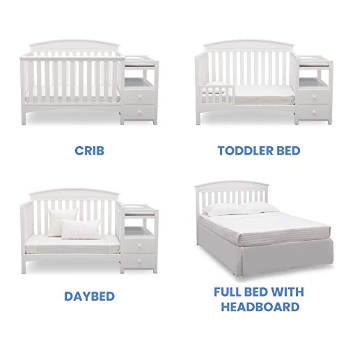 Delta Children Abby Convertible Crib 'N' Changer, Bianca + Serta Perfect Slumber Dual Sided Recycled Fiber Core Crib and Toddler Mattress (Bundle)