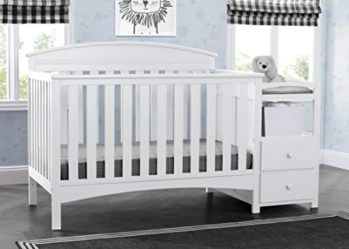 Delta Children Abby Convertible Crib 'N' Changer, Bianca + Serta Perfect Slumber Dual Sided Recycled Fiber Core Crib and Toddler Mattress (Bundle)