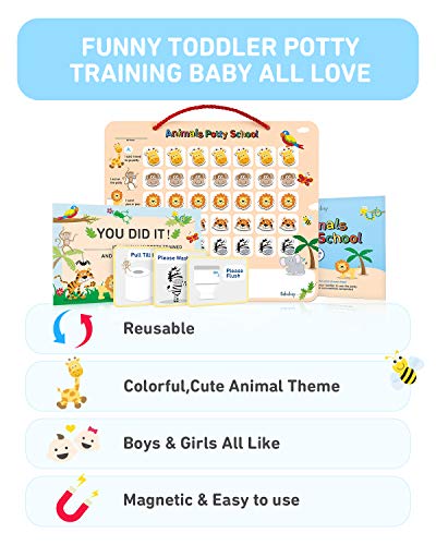 Potty Training Chart for Toddlers,Boys,Girls - Animal Design - Magnetic Sticker Chart, Waterproof Magnetic Potty Training Reward Chart, Certificate, 3 Instruction Steps, 35 Magnetic Stickers