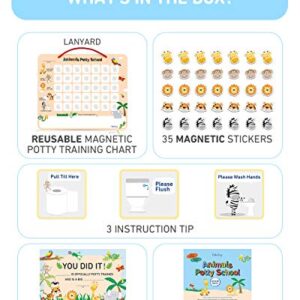 Potty Training Chart for Toddlers,Boys,Girls - Animal Design - Magnetic Sticker Chart, Waterproof Magnetic Potty Training Reward Chart, Certificate, 3 Instruction Steps, 35 Magnetic Stickers