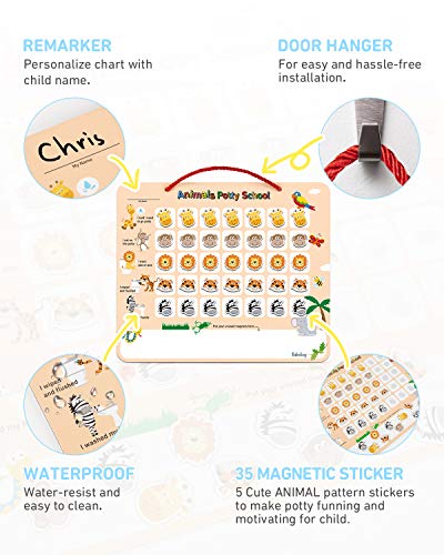 Potty Training Chart for Toddlers,Boys,Girls - Animal Design - Magnetic Sticker Chart, Waterproof Magnetic Potty Training Reward Chart, Certificate, 3 Instruction Steps, 35 Magnetic Stickers