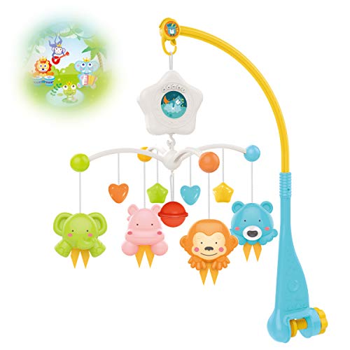 Baby Crib Mobile with Projrctor and Relaxing Music, Hanging Rotating Animals Rattles Nursery Gift Toy for Newborn 0-24 Months Boys and Girls Sleep(Blue)