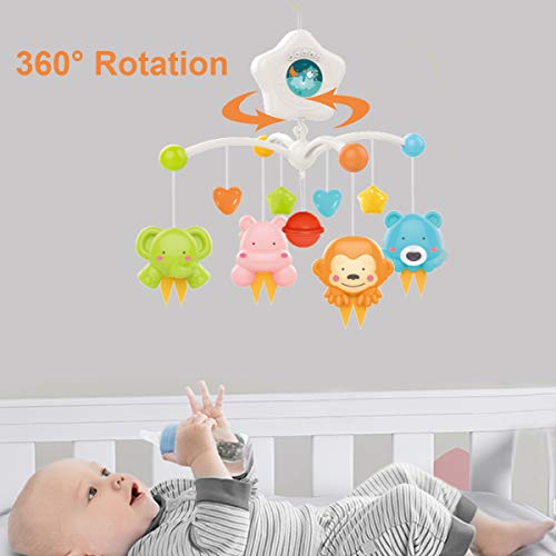 Baby Crib Mobile with Projrctor and Relaxing Music, Hanging Rotating Animals Rattles Nursery Gift Toy for Newborn 0-24 Months Boys and Girls Sleep(Blue)