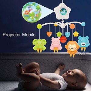 Baby Crib Mobile with Projrctor and Relaxing Music, Hanging Rotating Animals Rattles Nursery Gift Toy for Newborn 0-24 Months Boys and Girls Sleep(Blue)