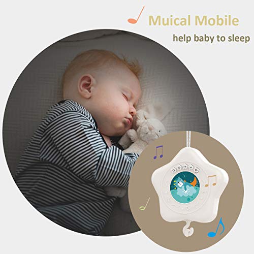 Baby Crib Mobile with Projrctor and Relaxing Music, Hanging Rotating Animals Rattles Nursery Gift Toy for Newborn 0-24 Months Boys and Girls Sleep(Blue)