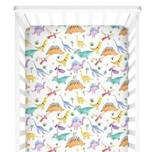 Crib Sheets for Boys Girls, Dinosaur Cotton Crib Sheet Neutral, Baby Toddler Sheets, Standard Crib Fitted Sheet, Ultra Soft and Breathable, 28 x 52 Inch